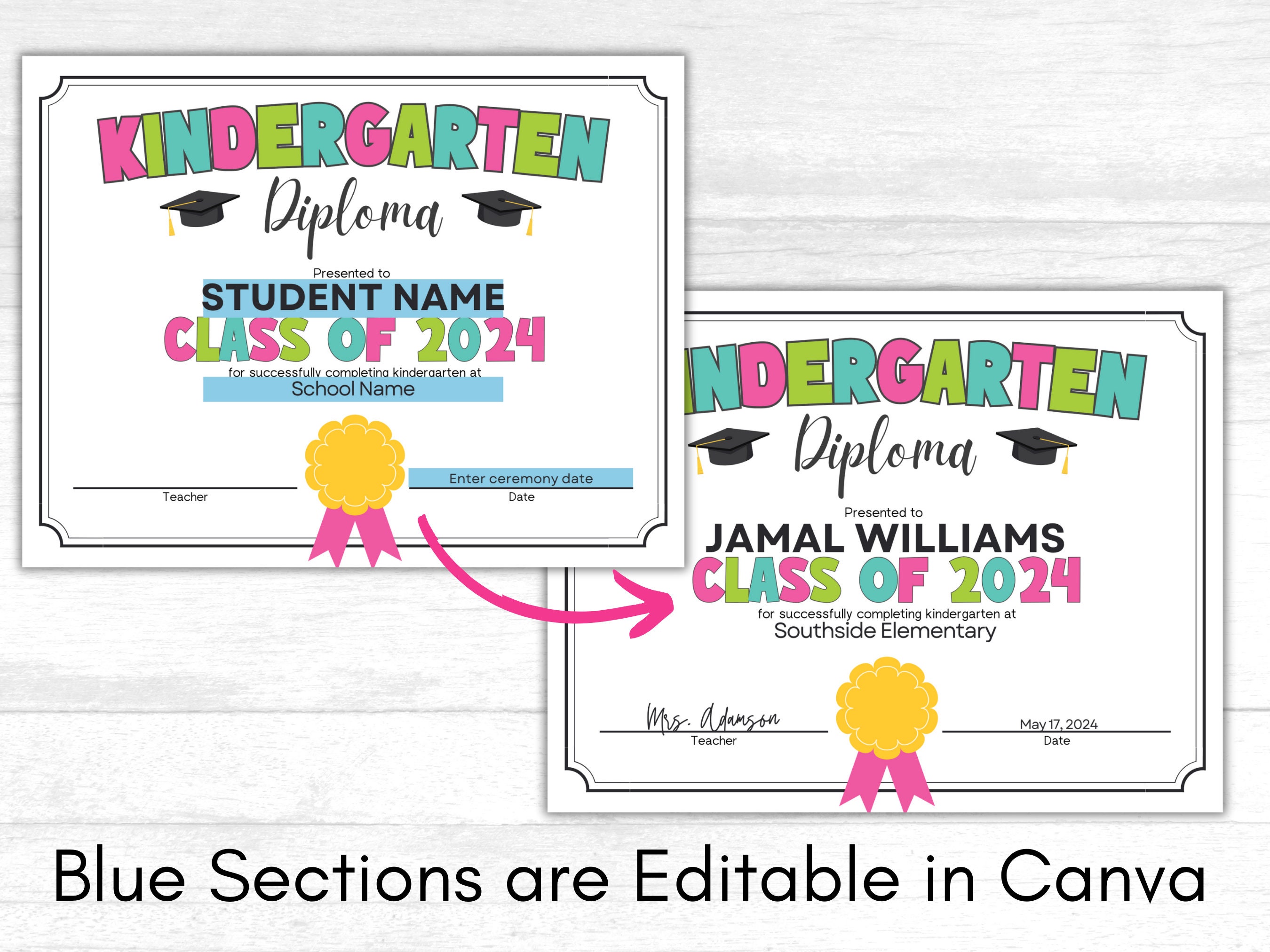 Editable Kindergarten Diploma Template, Kindergarten Graduation ...