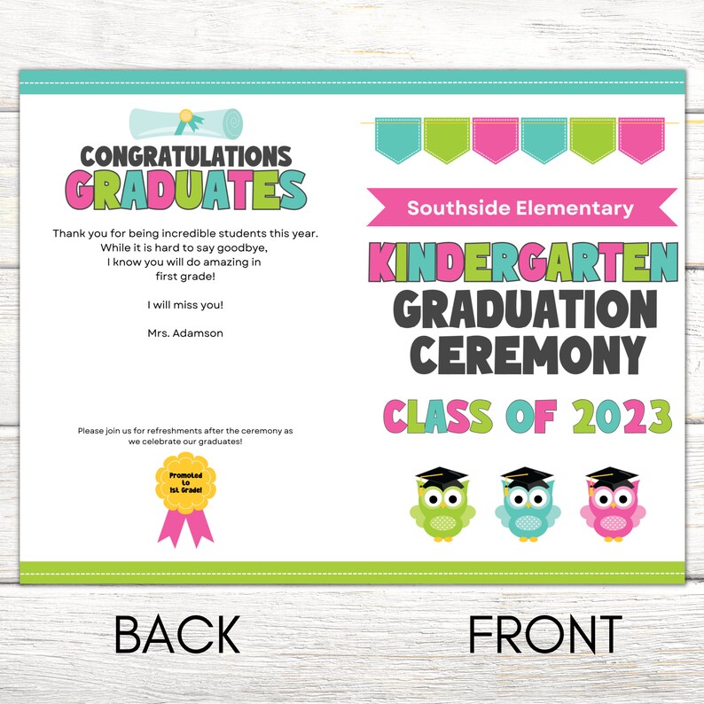 Kindergarten Graduation Program Template Graduation Program - Etsy
