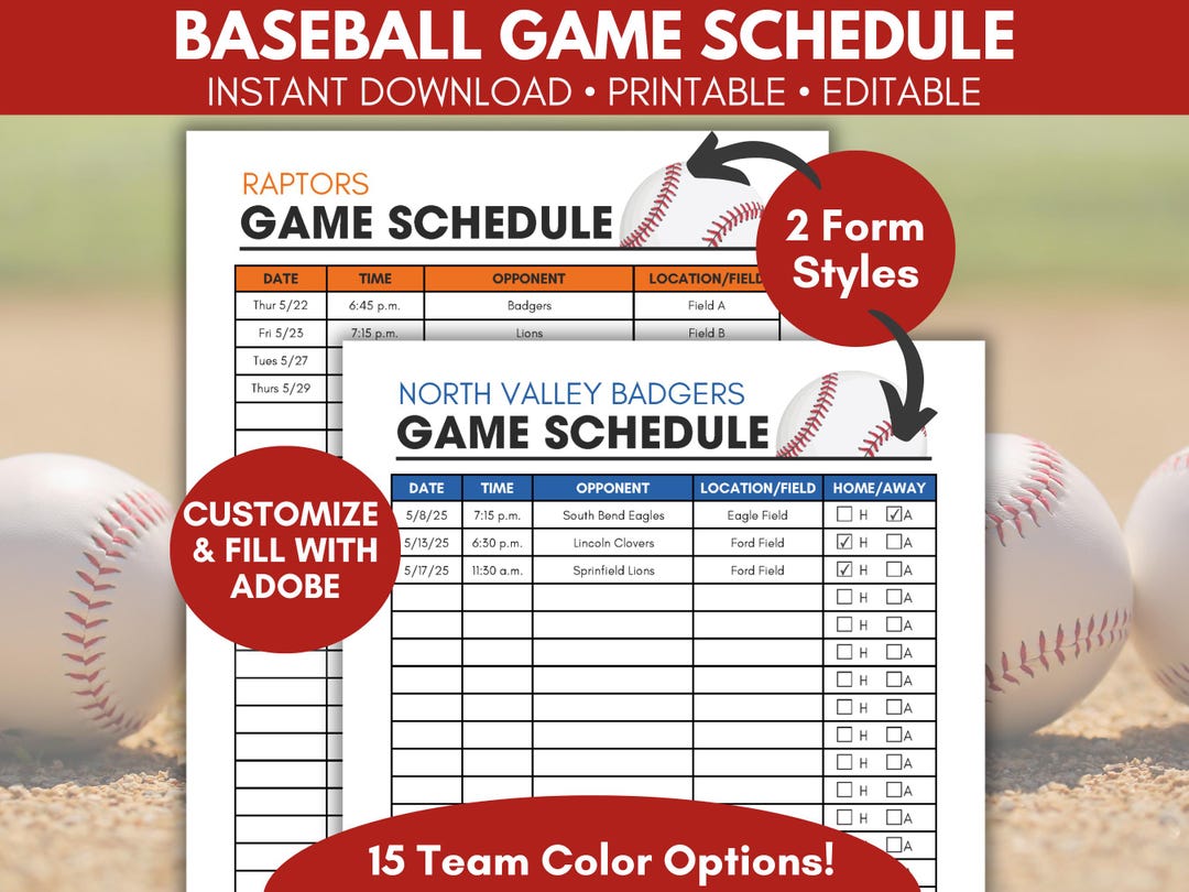 Editable Baseball Schedule, Tball Game Schedule Template, Game and ...