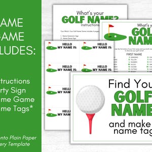 What's Your Golf Name Game With Sign and Name Tags, Golf Birthday Game ...