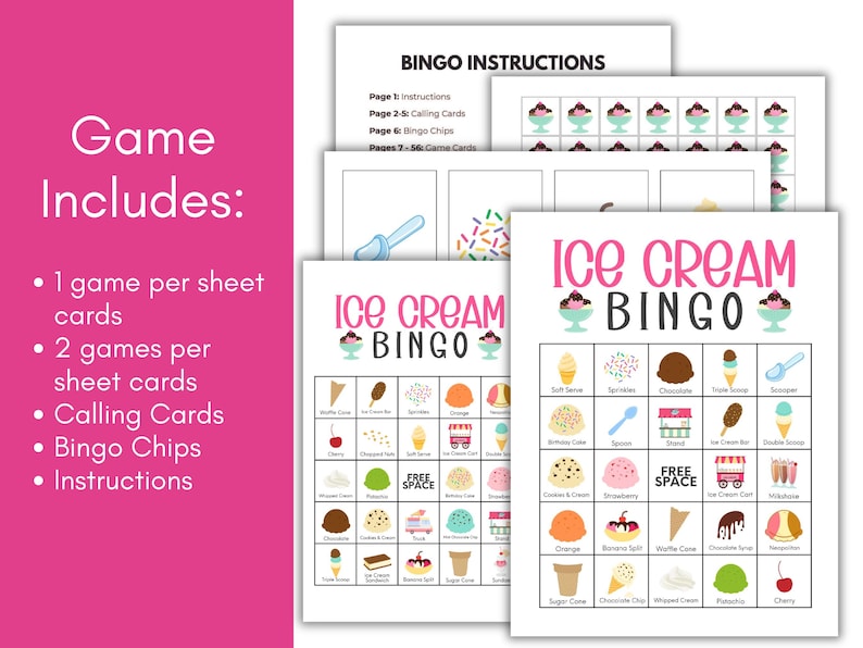 Ice Cream Bingo, Ice Cream Shop Bingo, Printable Bingo Cards, Ice Cream ...