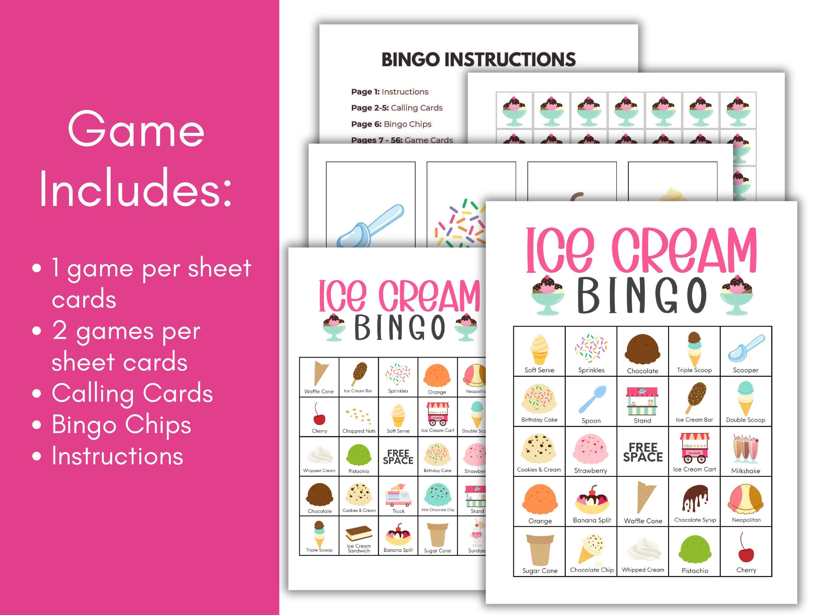 Ice Cream Bingo, Ice Cream Shop Bingo, Printable Bingo Cards, Ice Cream ...