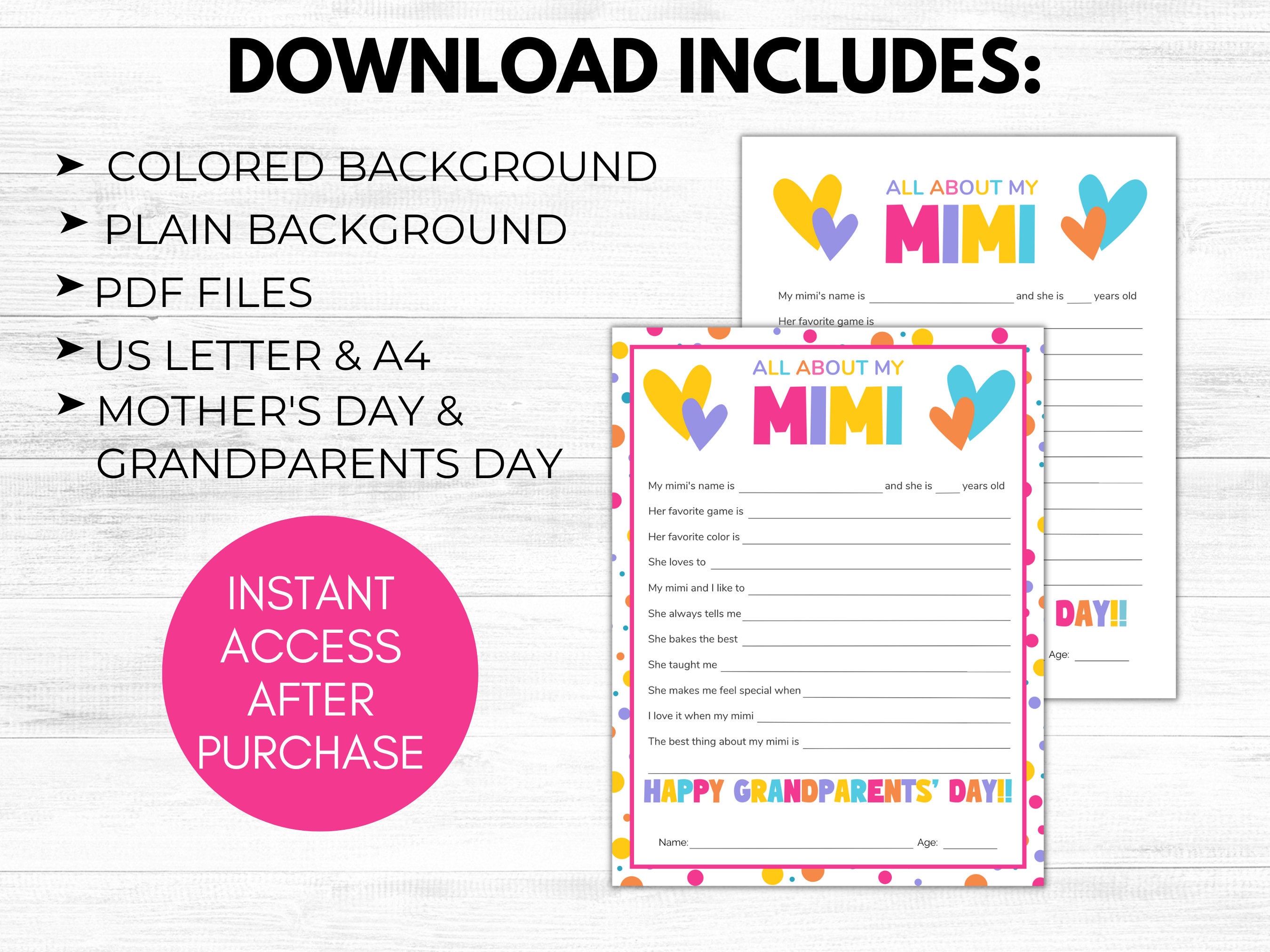 All About My Mimi Printable Grandma Mother's Day Gift - Etsy