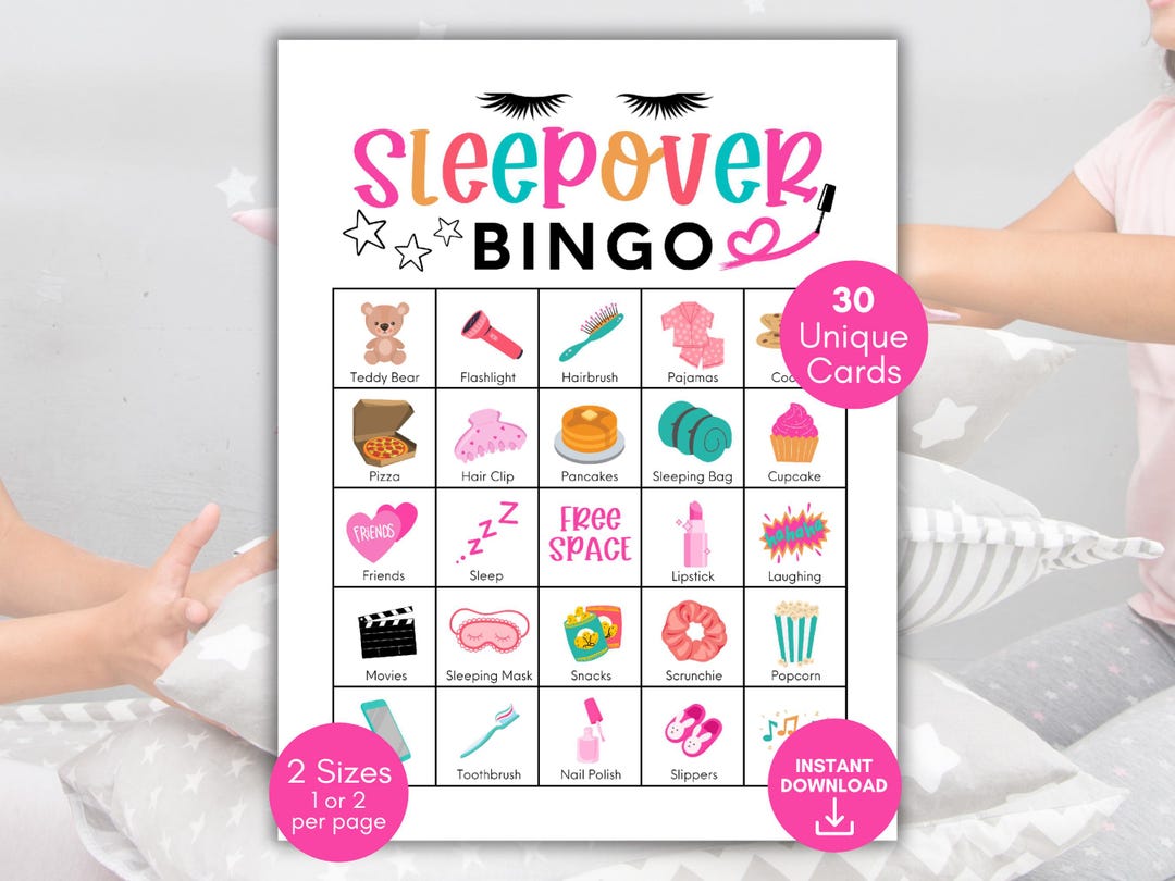 Sleepover Bingo, Sleepover Game, Slumber Party Bingo, Pajama Party ...
