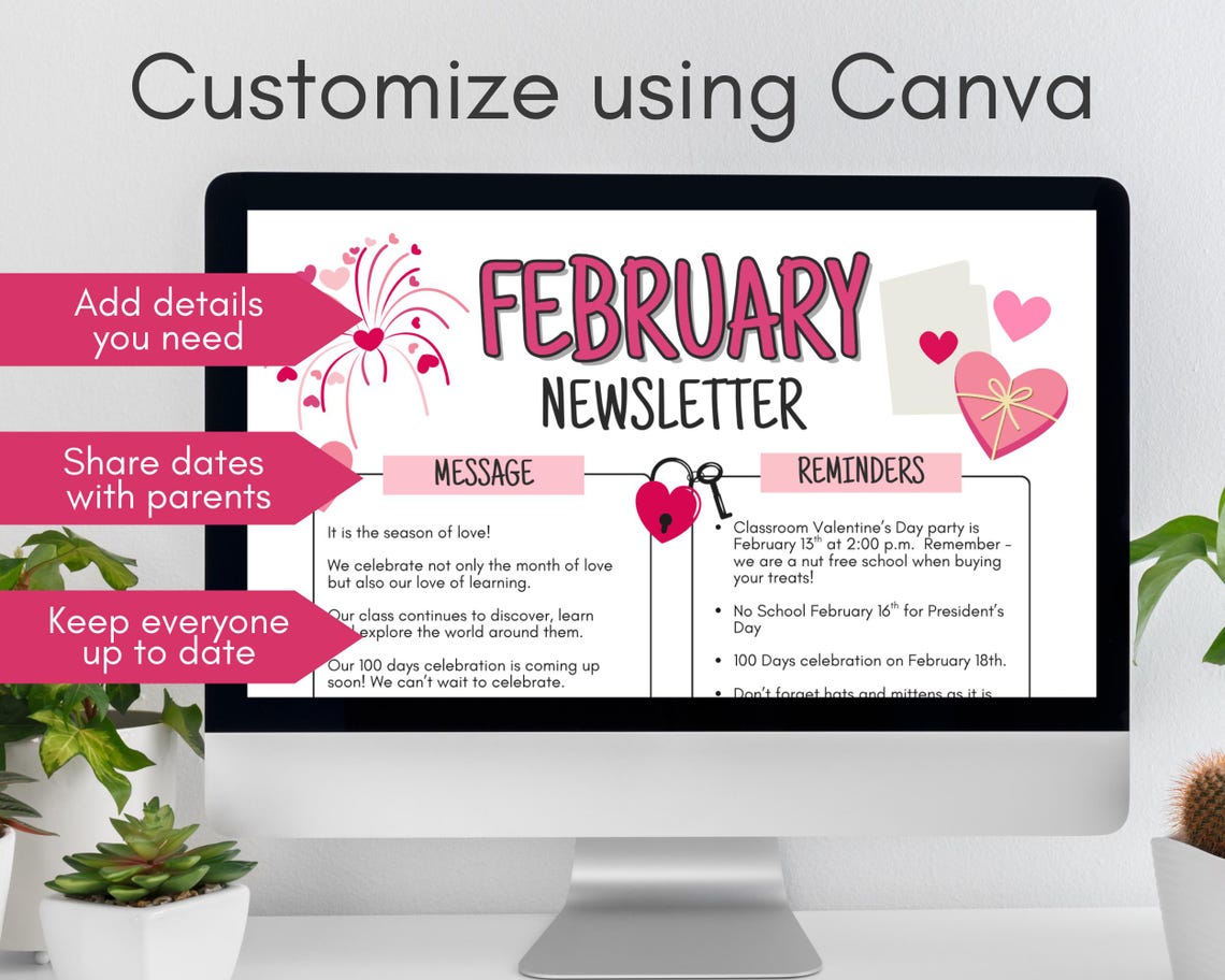 February Classroom Newsletter Template, Valentine's Day Classroom ...