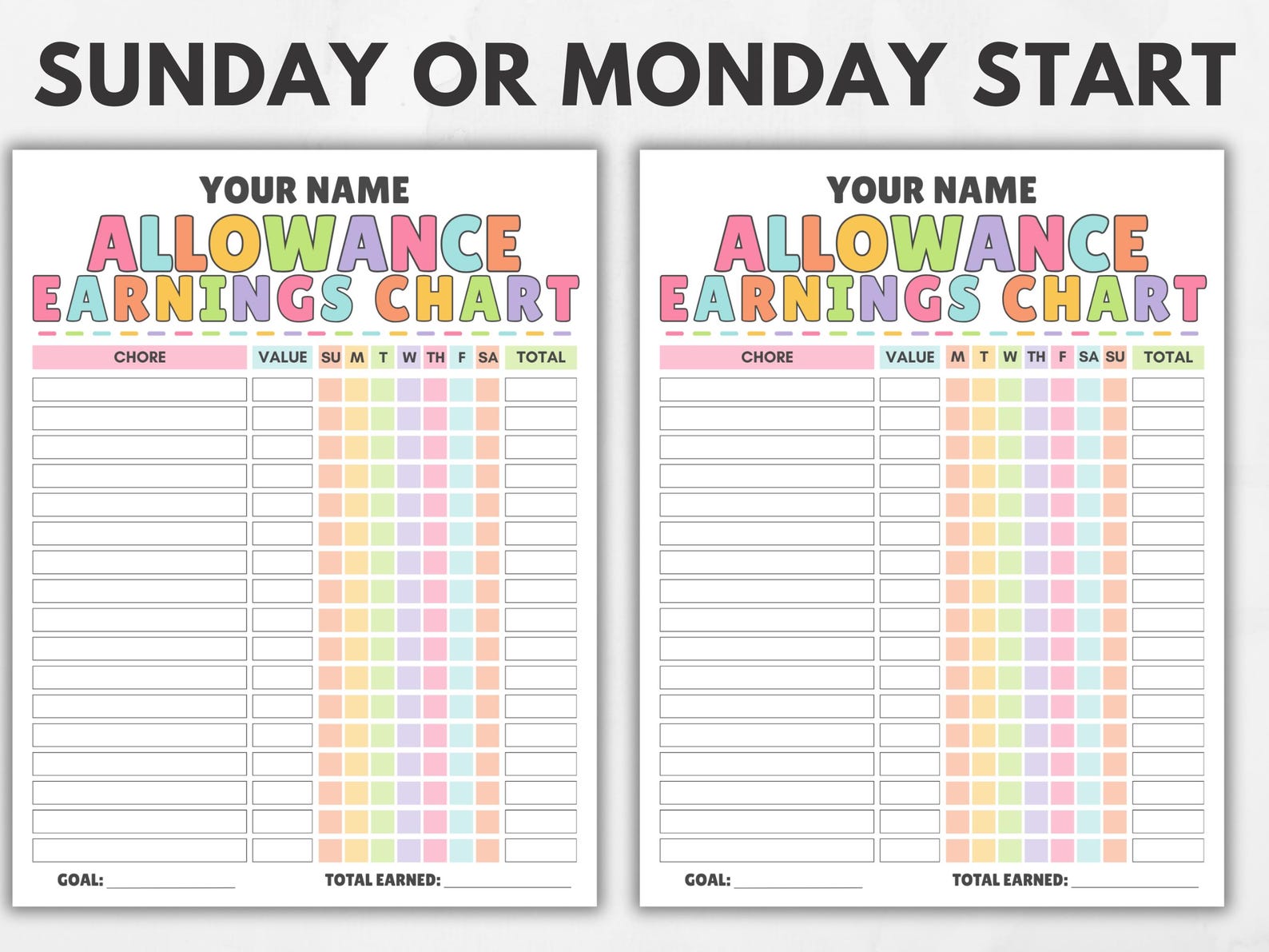 Earn Money Chart, Allowance Chart, Kids Allowance Tracker, Chore Chart ...