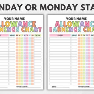 Earn Money Chart, Allowance Chart, Kids Allowance Tracker, Chore Chart ...