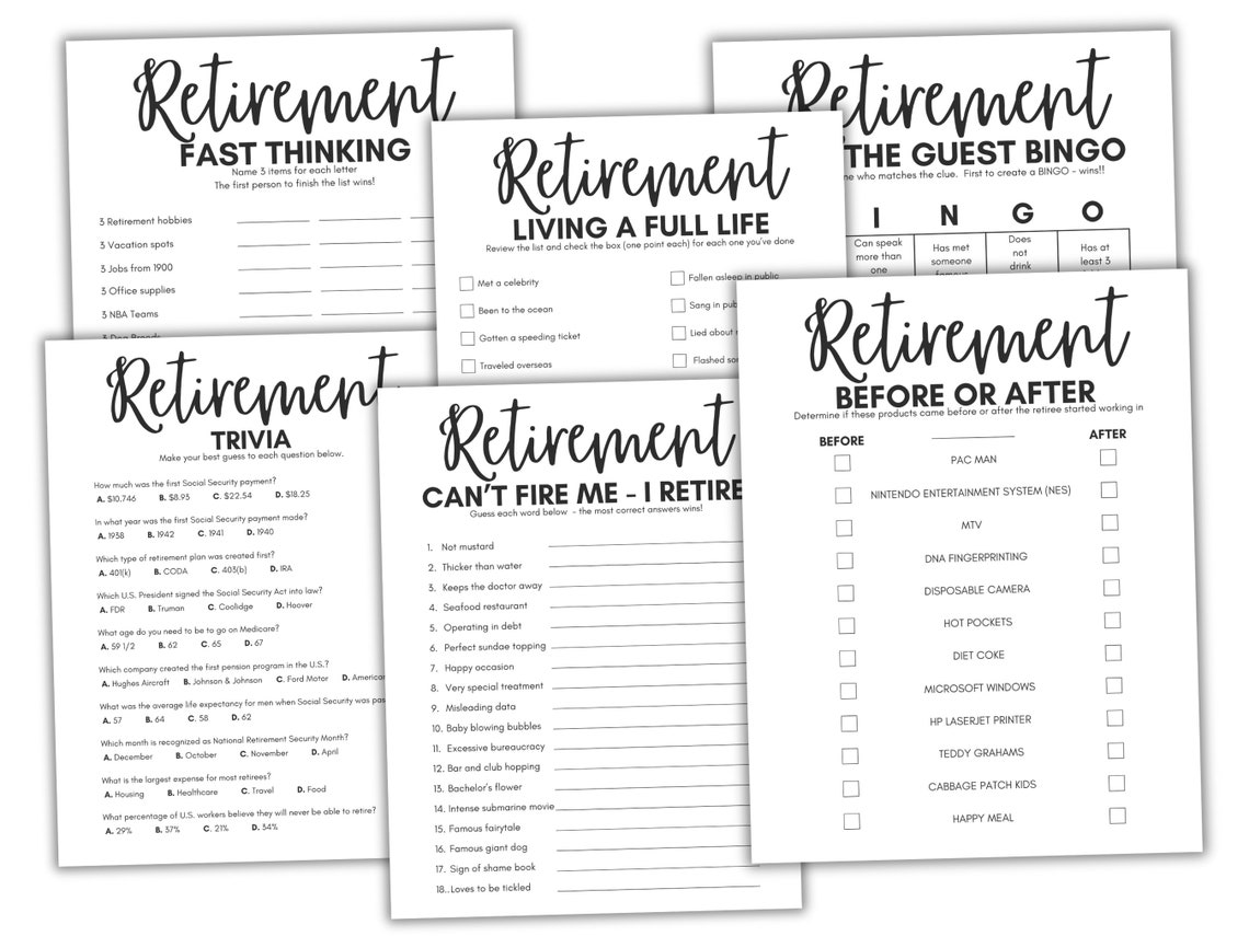 Retirement Party Games, Retirement Game Bundle, Retirement Office Party ...