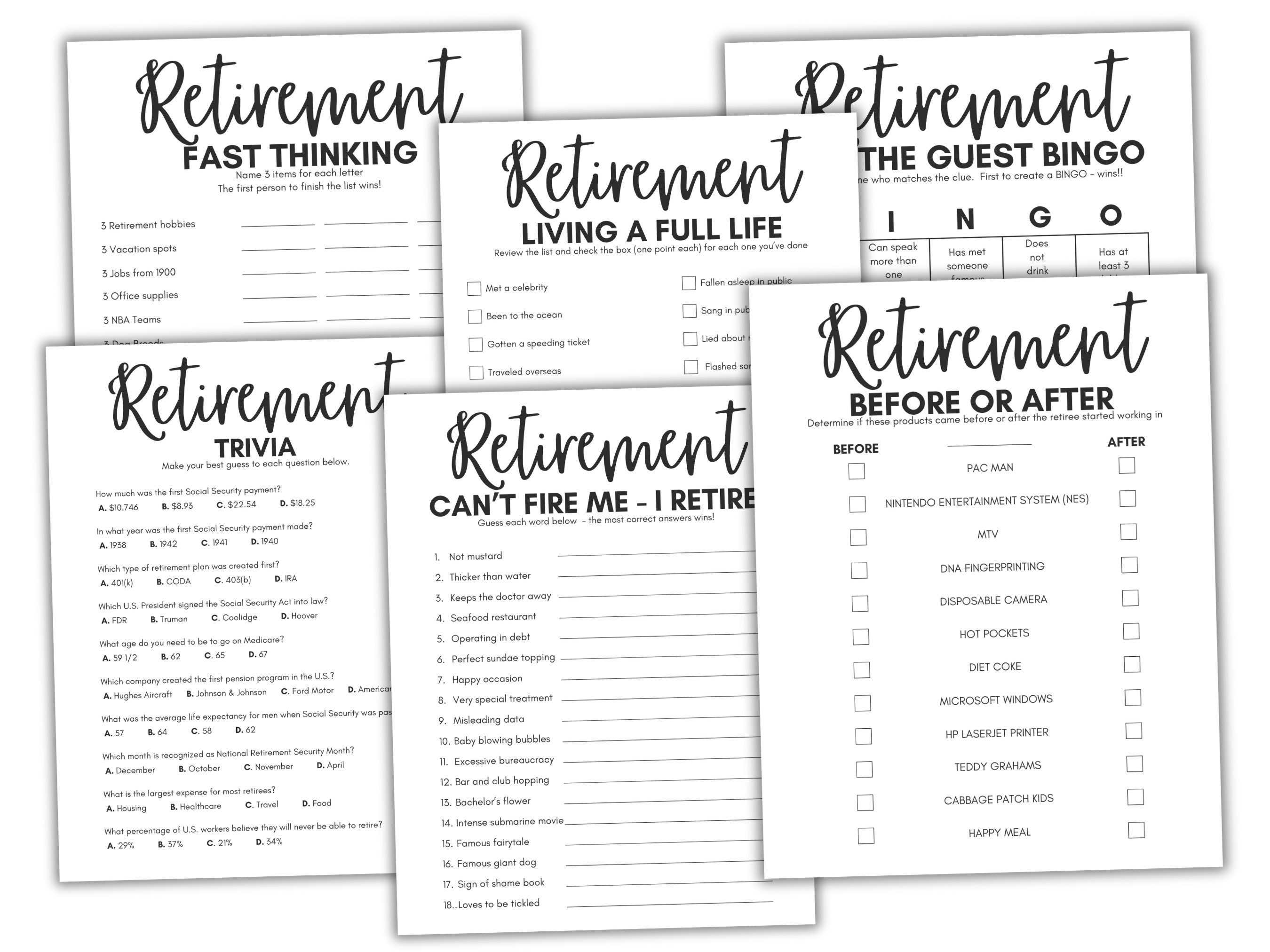 Retirement Party Games, Retirement Game Bundle, Retirement Office Party ...