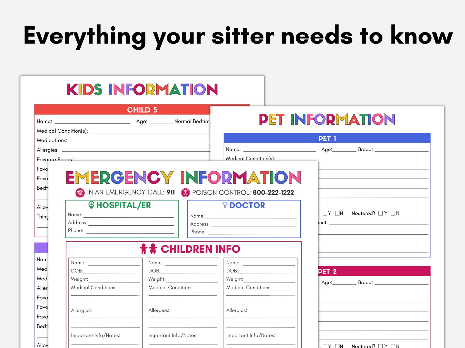 Emergency Information Sheet Babysitter Binder Childcare - Etsy