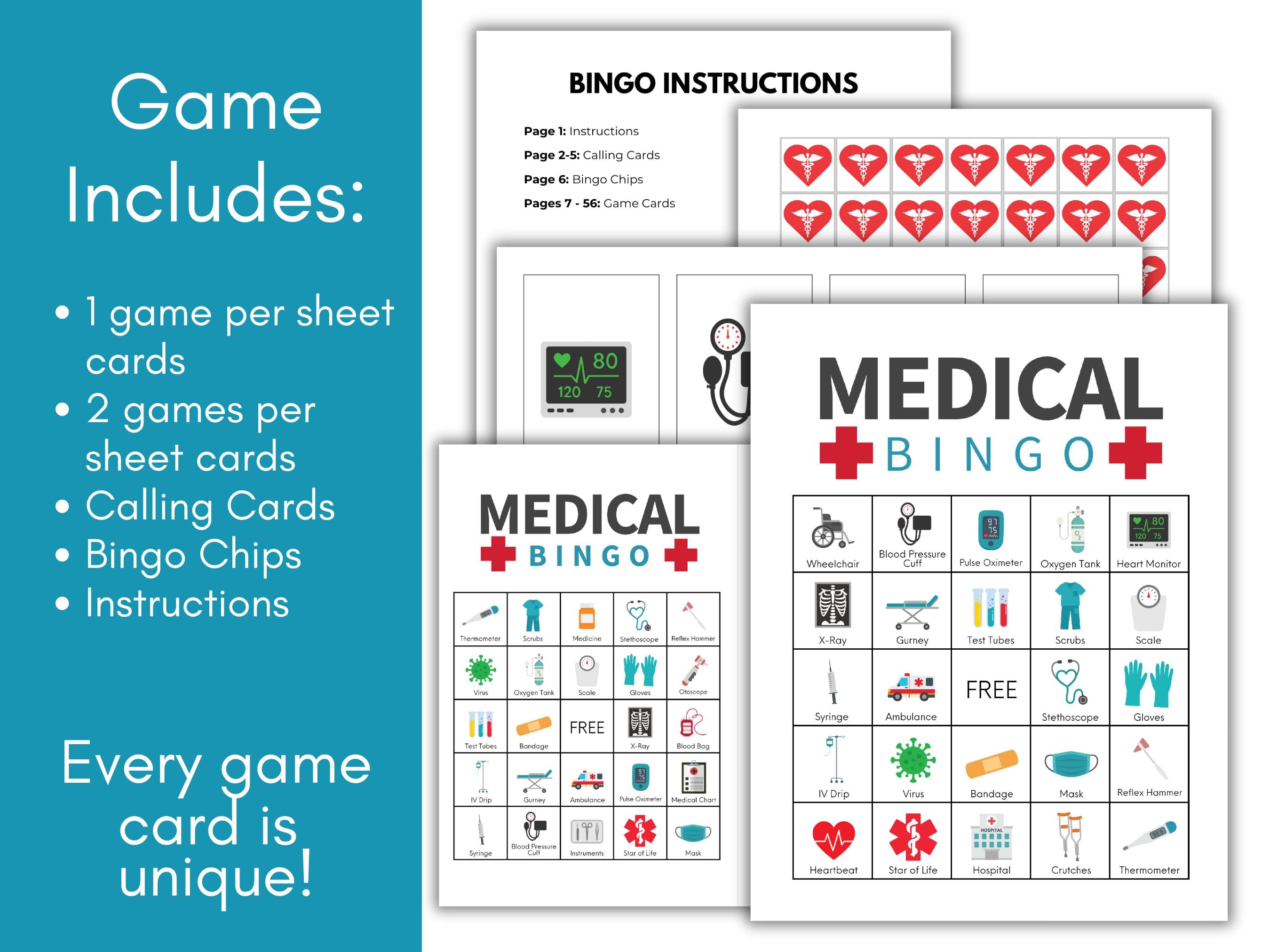 Medical Bingo, Printable Doctor Bingo Cards, Nurse Bingo, Nurse ...
