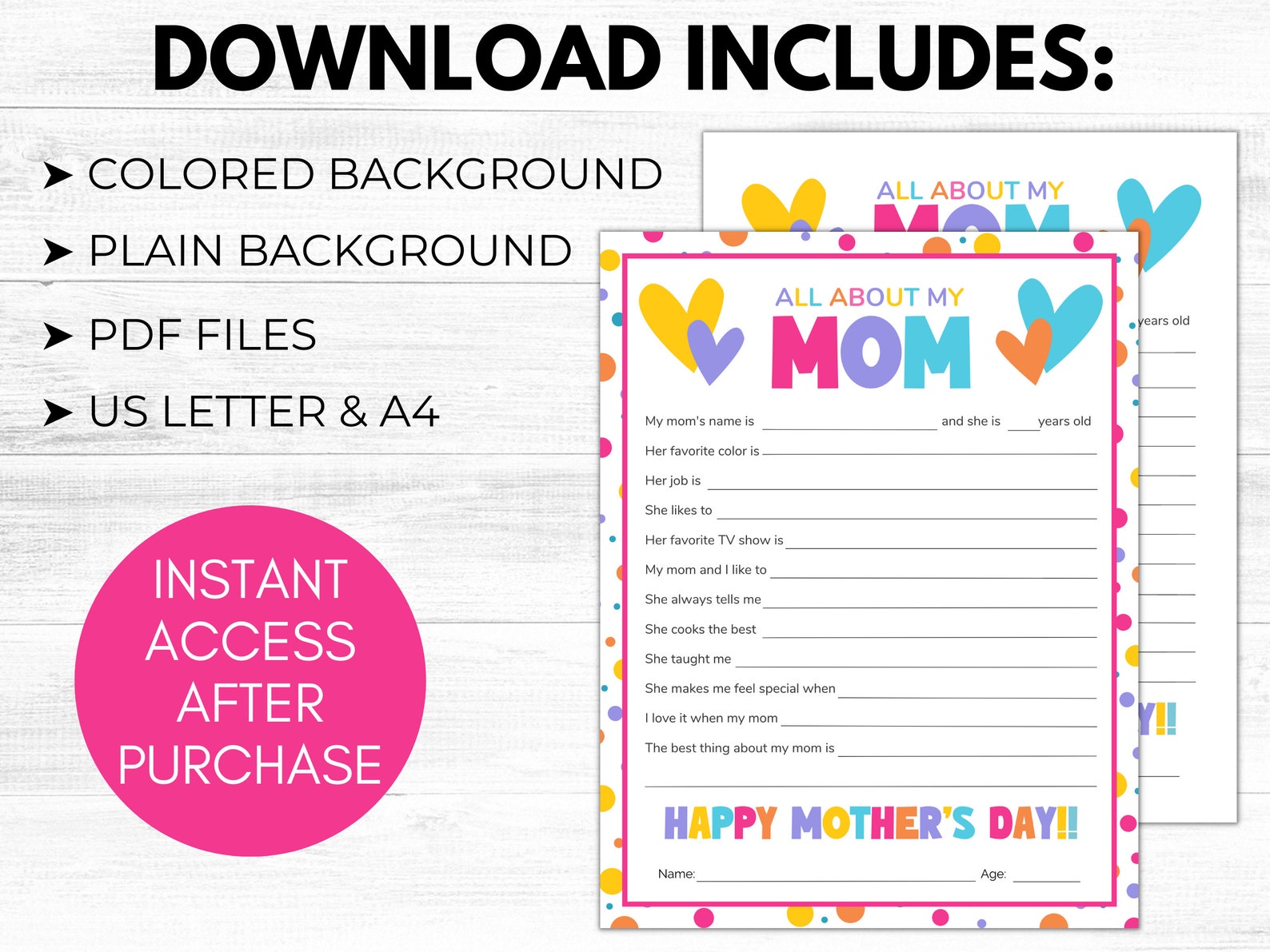 All About My Mom Printable, Mother's Day Gift, All About Mom Keepsake ...
