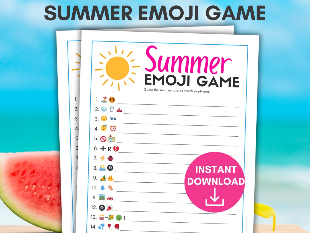 Summer Emoji Game, Summer Emoji Printable, Summer Party Game, Pool ...