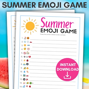 Summer Emoji Game, Summer Emoji Printable, Summer Party Game, Pool ...