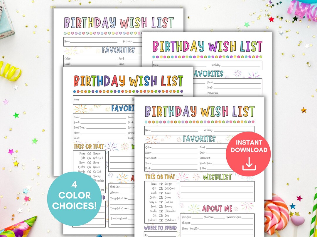 Birthday Wish List Printable, Printable Birthday Questionnaire, My ...