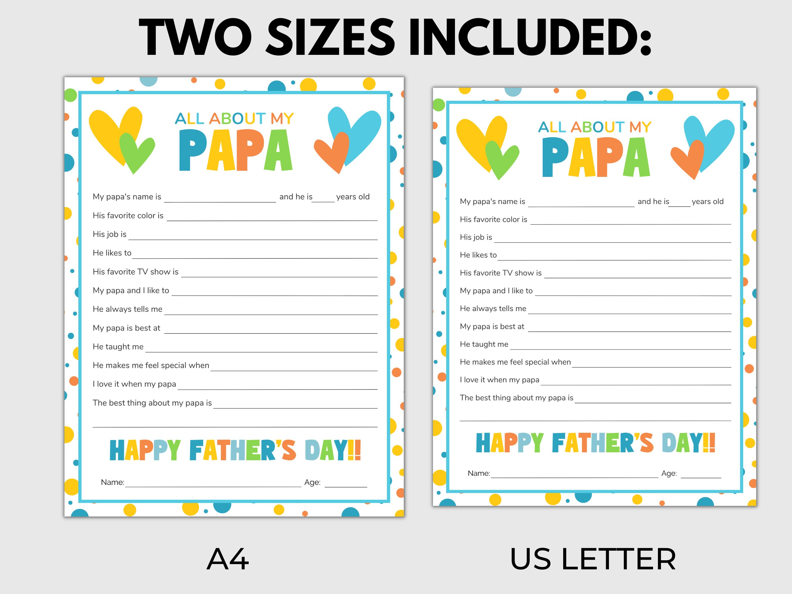 All About My Papa Printable, Father's Day Gift, All About Papa Keepsake ...