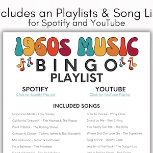 1960s Music Bingo, 1960s Game, Music Bingo Game, 60s Party, 60s Party ...