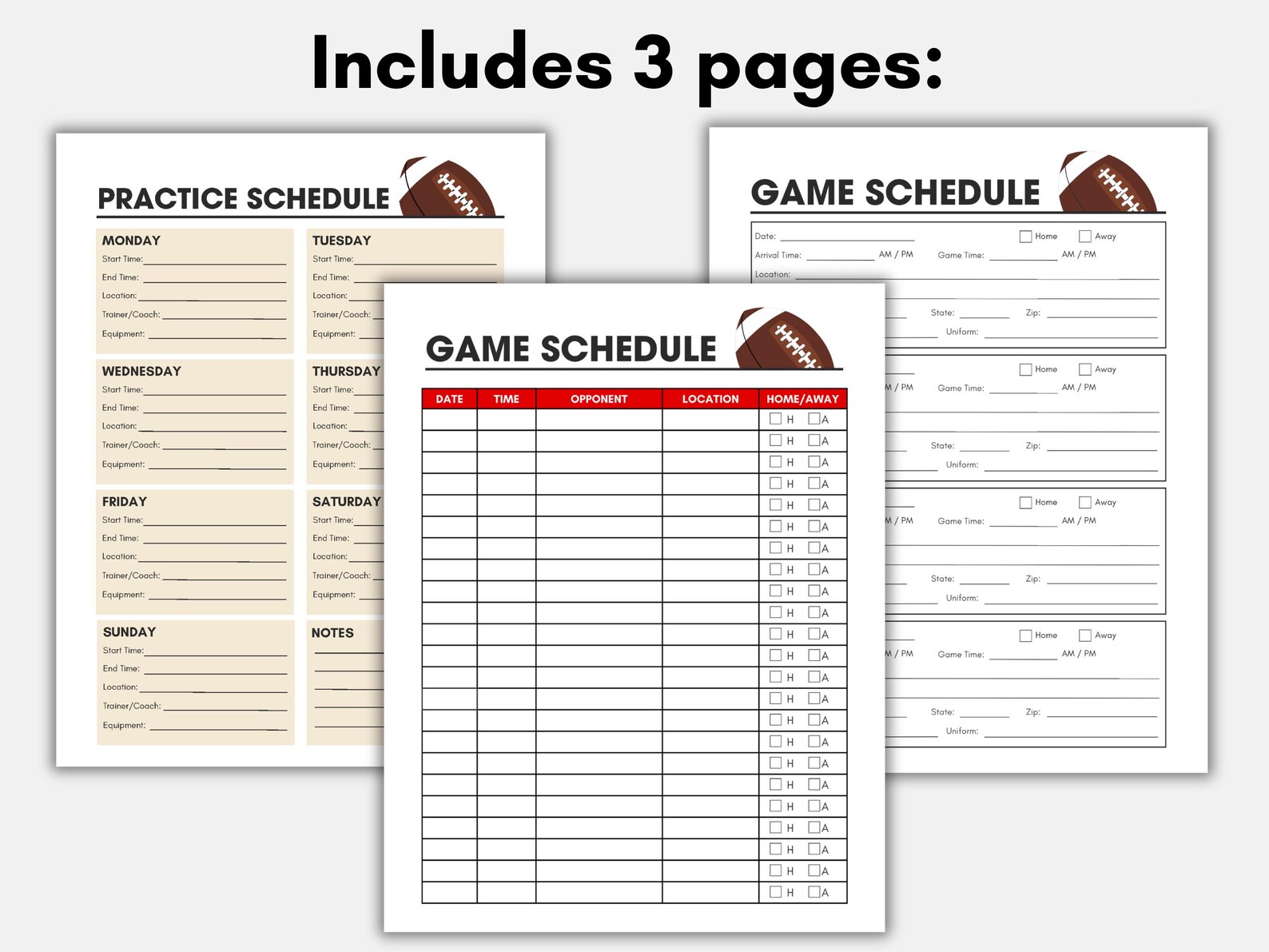 Editable Football Game Schedule Template, Football Schedule Template ...