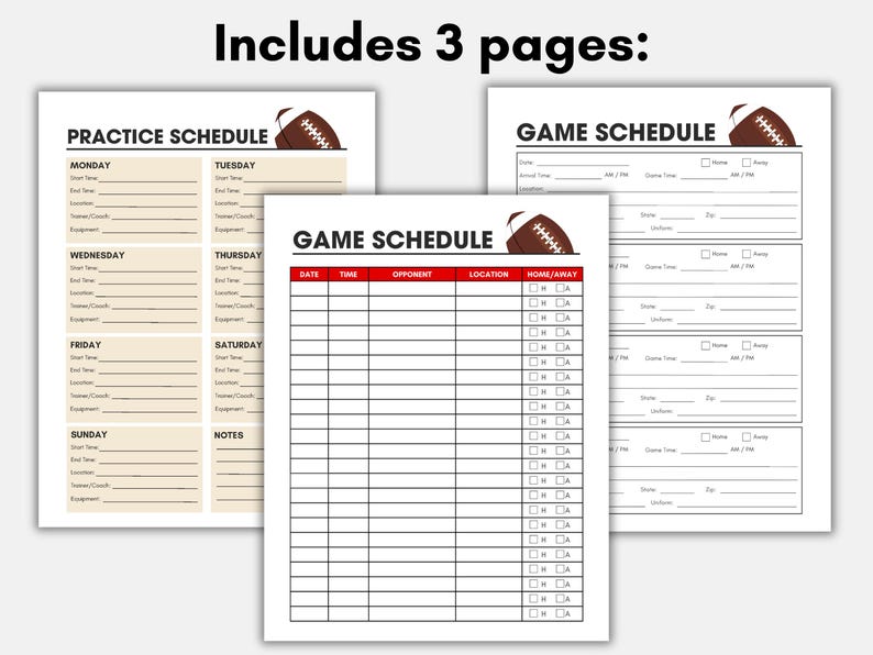 Editable Football Game Schedule Template, Football Schedule Template ...