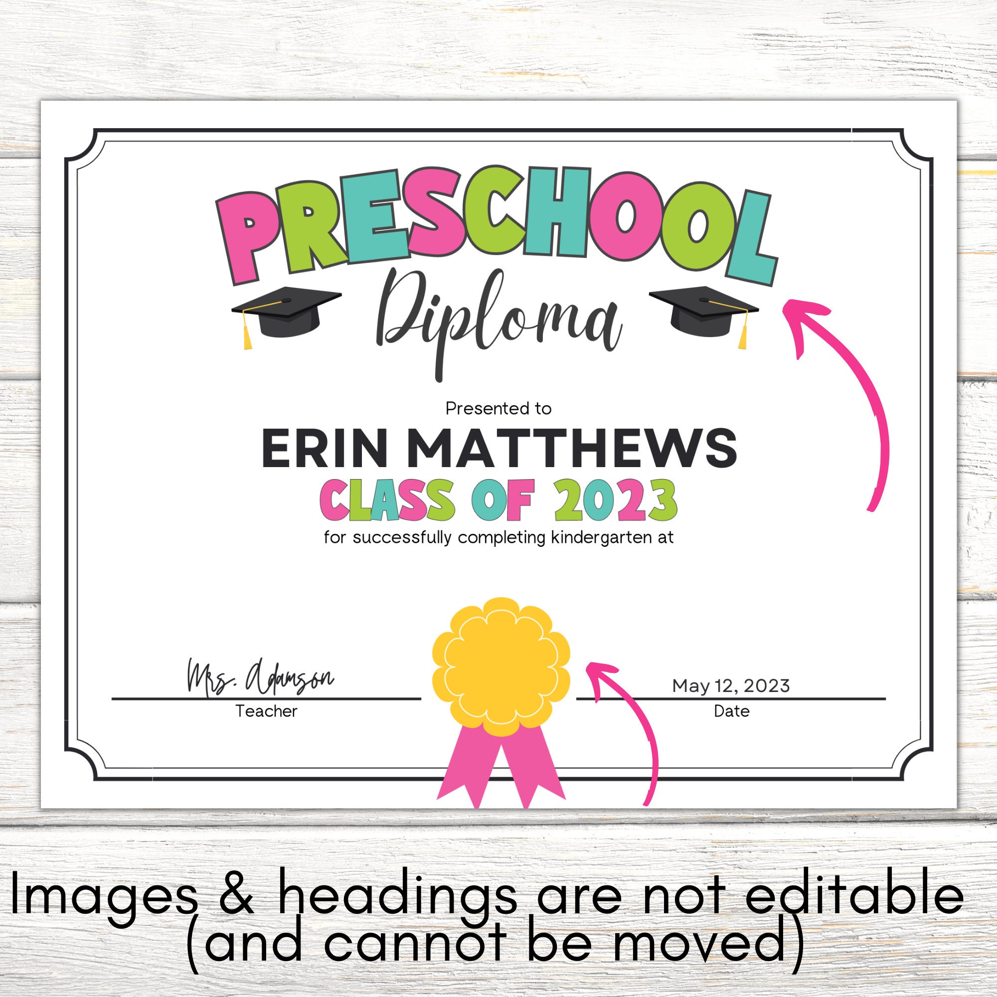 Preschool Diploma Template Preschool Graduation Printable - Etsy