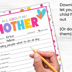 All About My Mother Printable, Mother's Day Gift, All About Mom ...