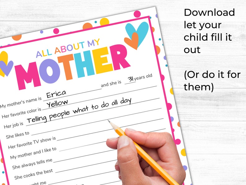 All About My Mother Printable, Mother's Day Gift, All About Mom ...