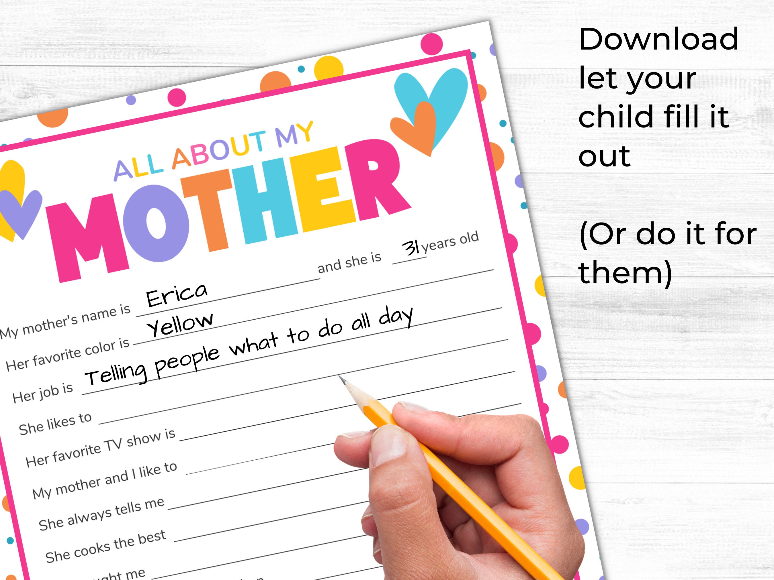 All About My Mother Printable, Mother's Day Gift, All About Mom ...