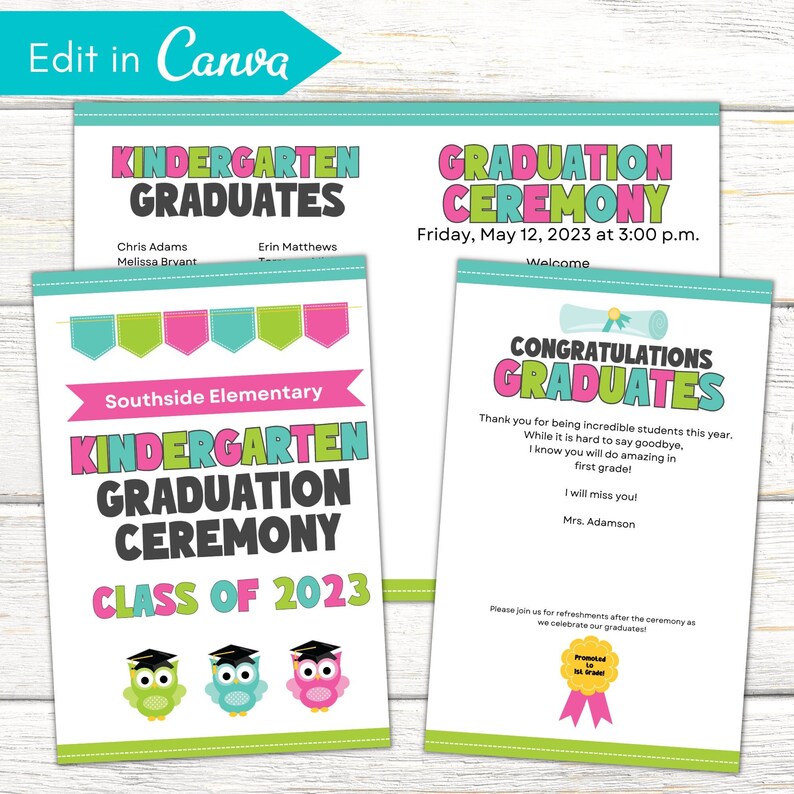 Kindergarten Graduation Program Template Graduation Program - Etsy