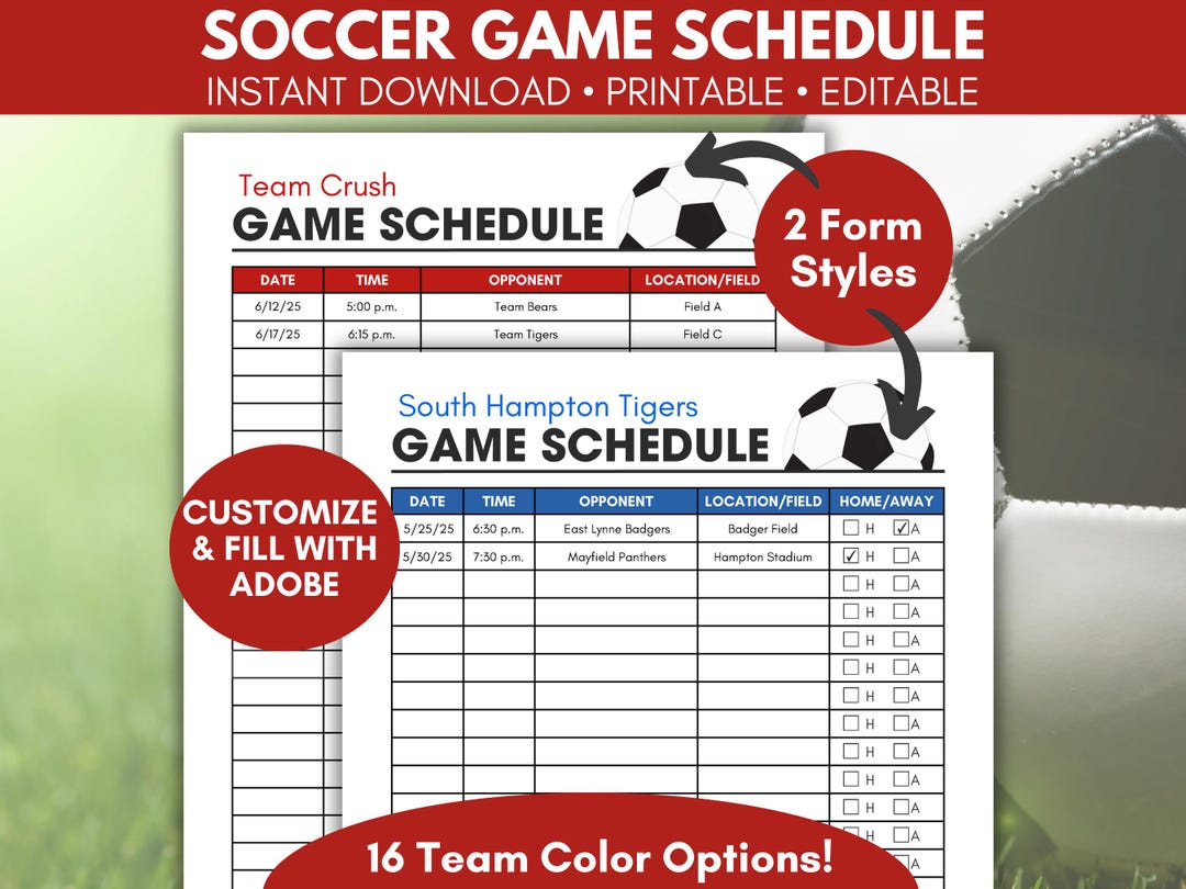 Editable Soccer Schedule, Soccer Game Schedule Template, Game and ...