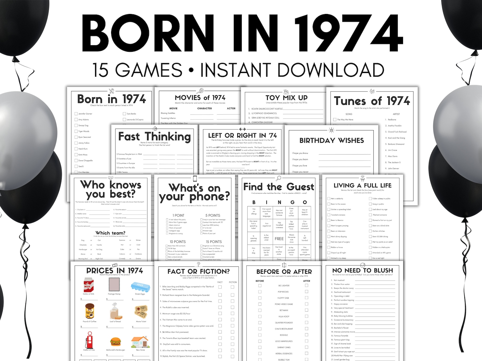 50th Birthday Party Games, Born in 1974 Party Games, 50th Birthday ...