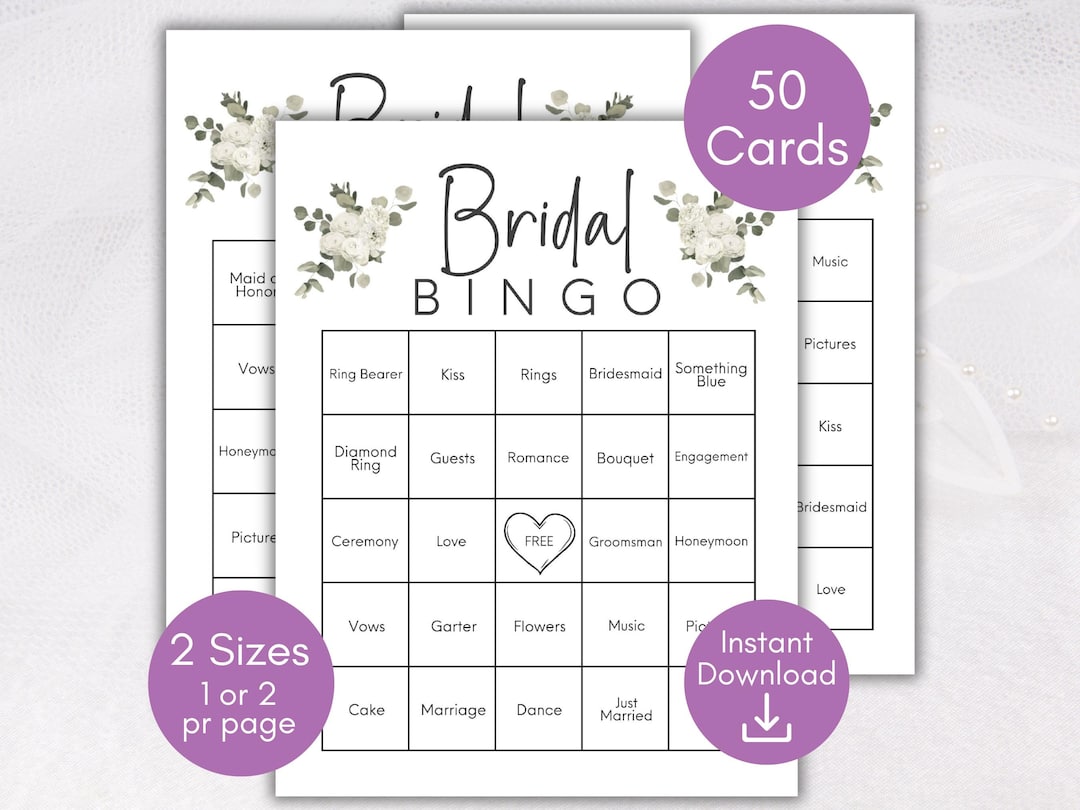 Bridal Bingo Game, Bridal Shower Bingo, Wedding Bingo Cards ...