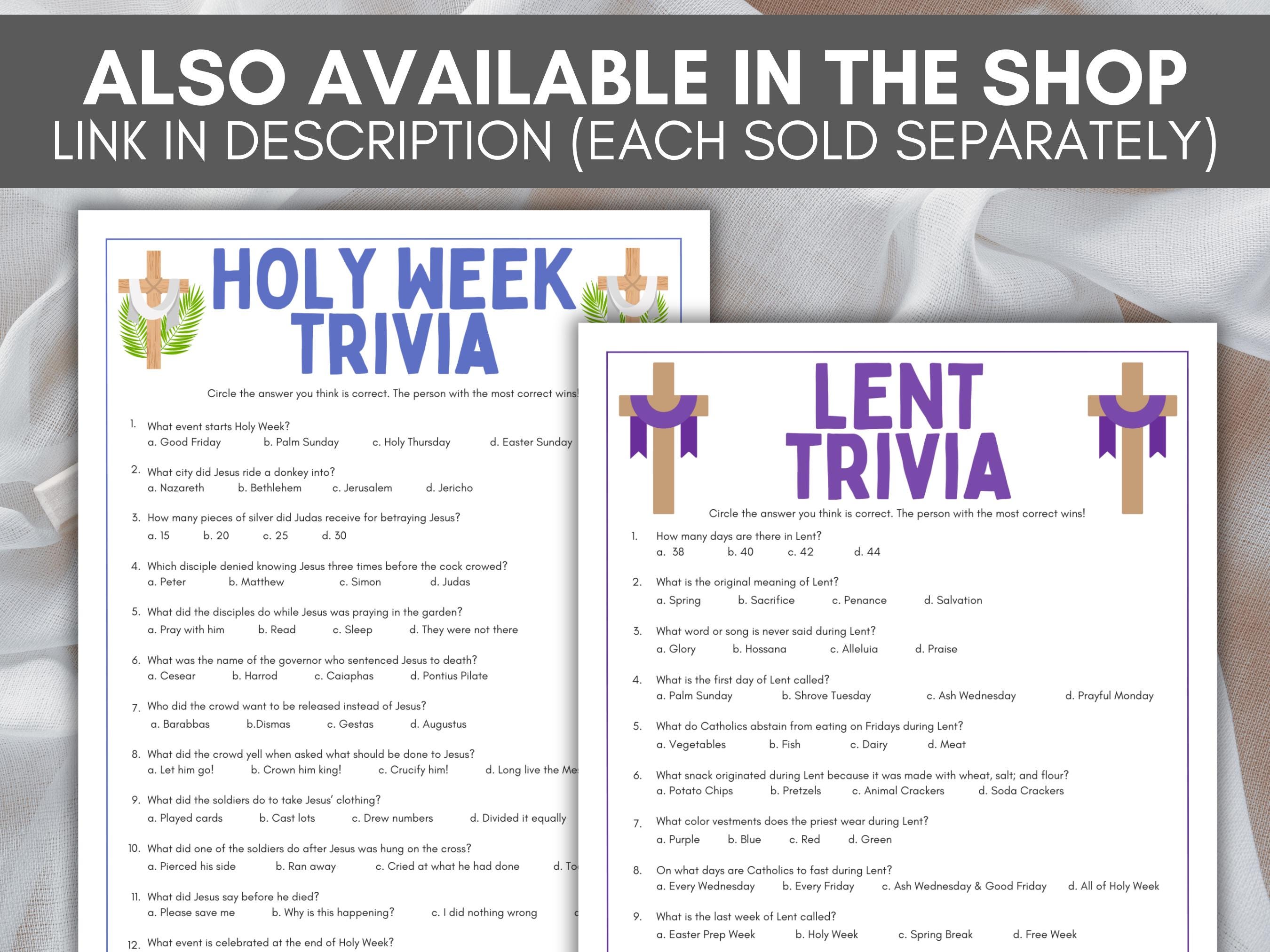 Easter Trivia, Easter Bible Trivia Game, Easter Story Trivia Game, Holy ...