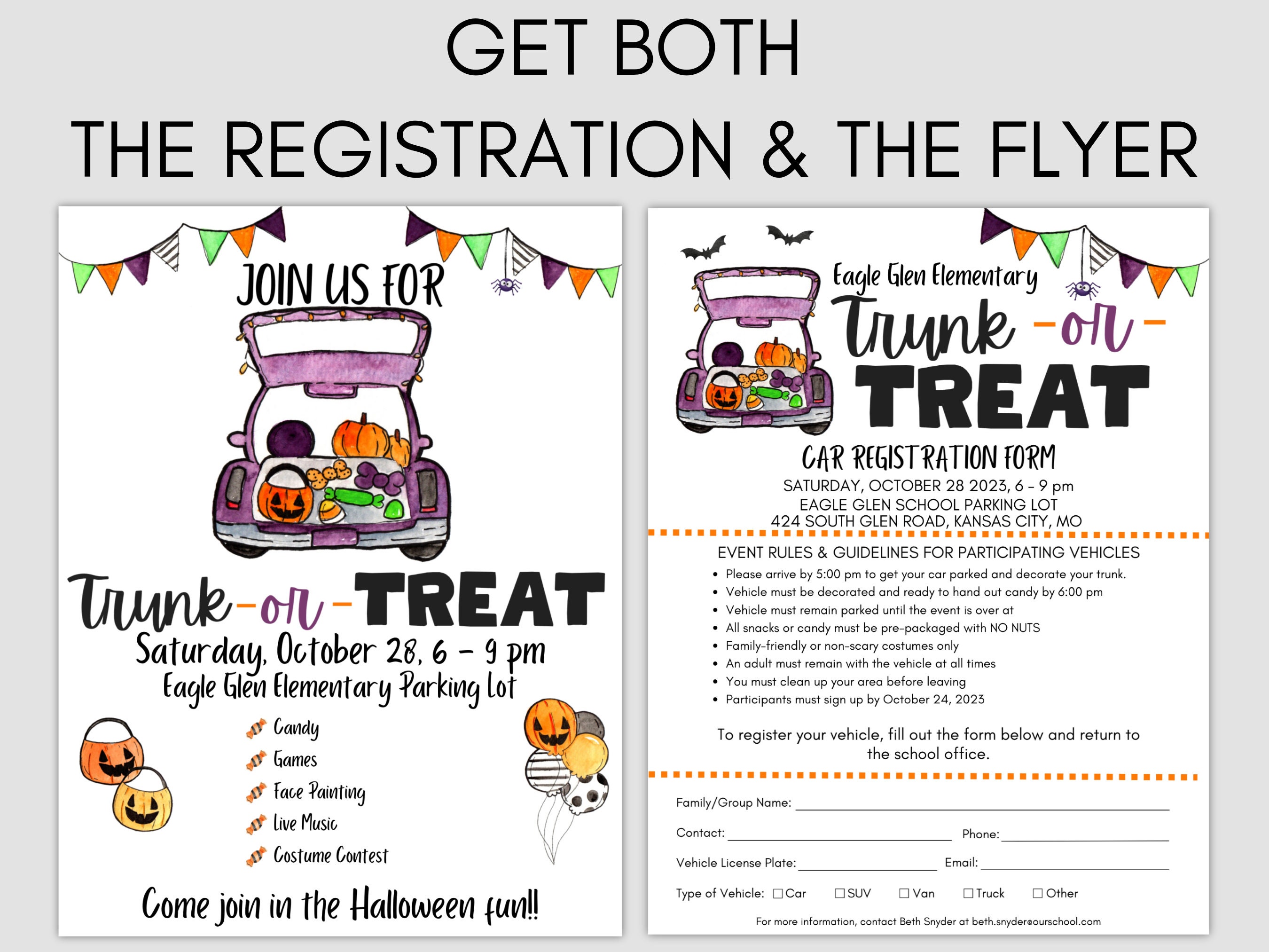Editable Trunk or Treat Flyer & Car Registration Form, Trunk or Treat ...