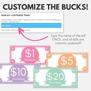 Editable Reward Bucks Printable, Chore Bucks, Printable Mom Bucks ...