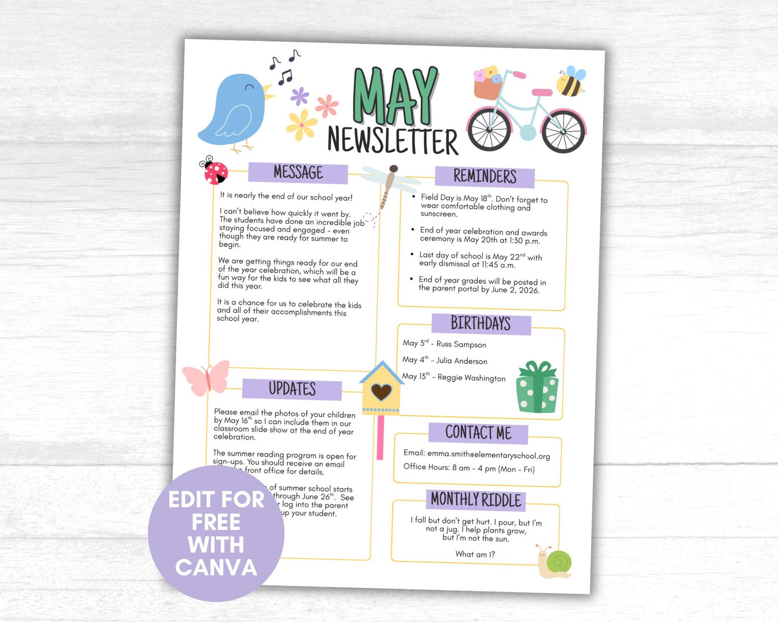 May Classroom Newsletter Template, Mother's Day Classroom Newsletter ...