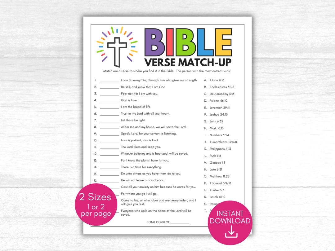 Bible Verses Matchup Game, Kids Bible Game, Bible Verses Trivia Game ...