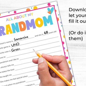 All About My Grandmom Printable, Grandma Mother's Day Gift, All About ...