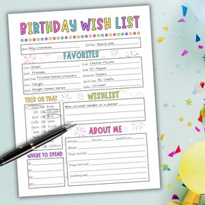 Birthday Wish List Printable, Printable Birthday Questionnaire, My ...