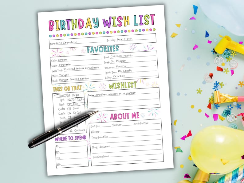 Birthday Wish List Printable, Printable Birthday Questionnaire, My ...