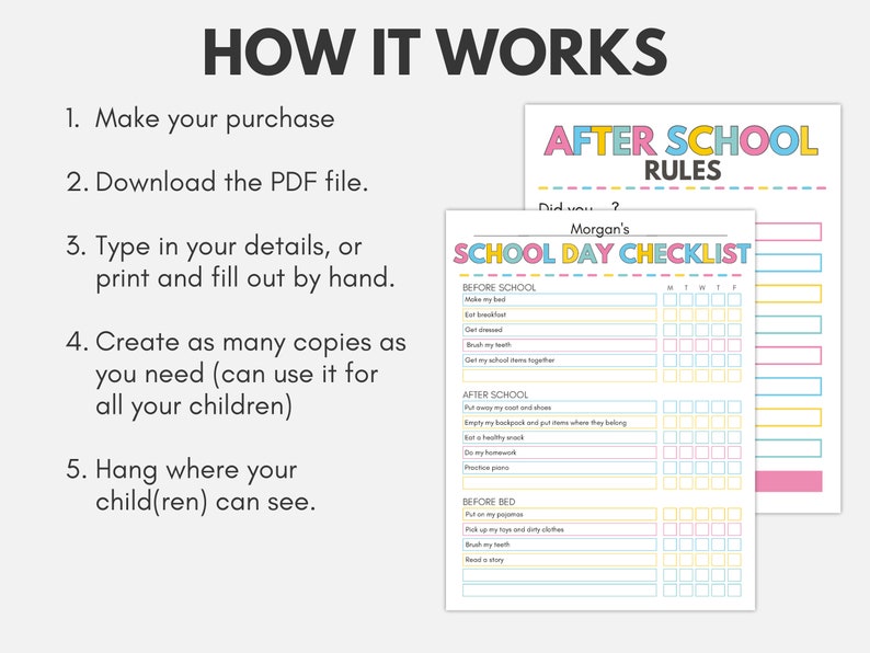 Editable School Planner, Kids School Day Checklist, Routine Chart ...