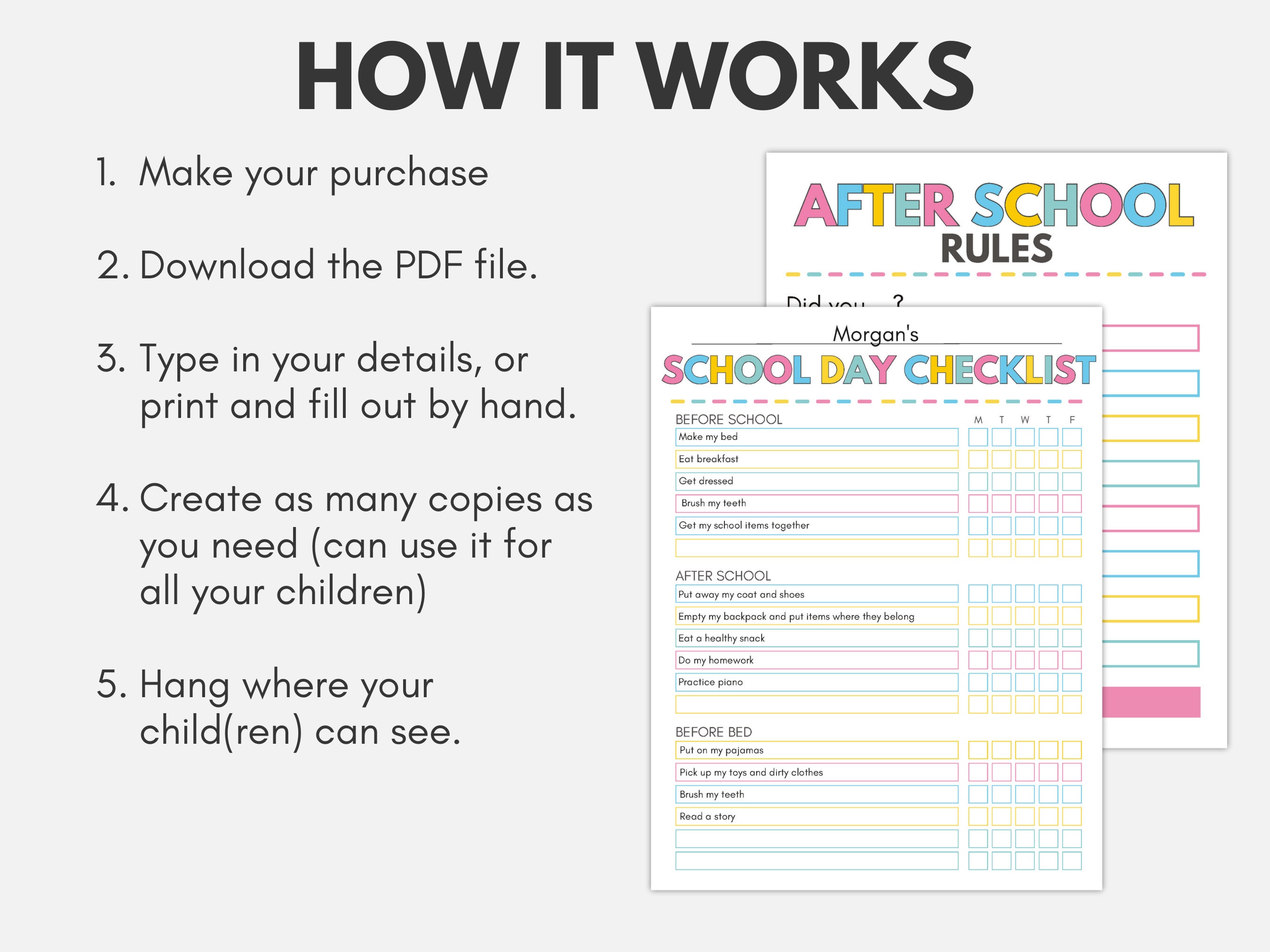 Editable School Planner, Kids School Day Checklist, Routine Chart ...