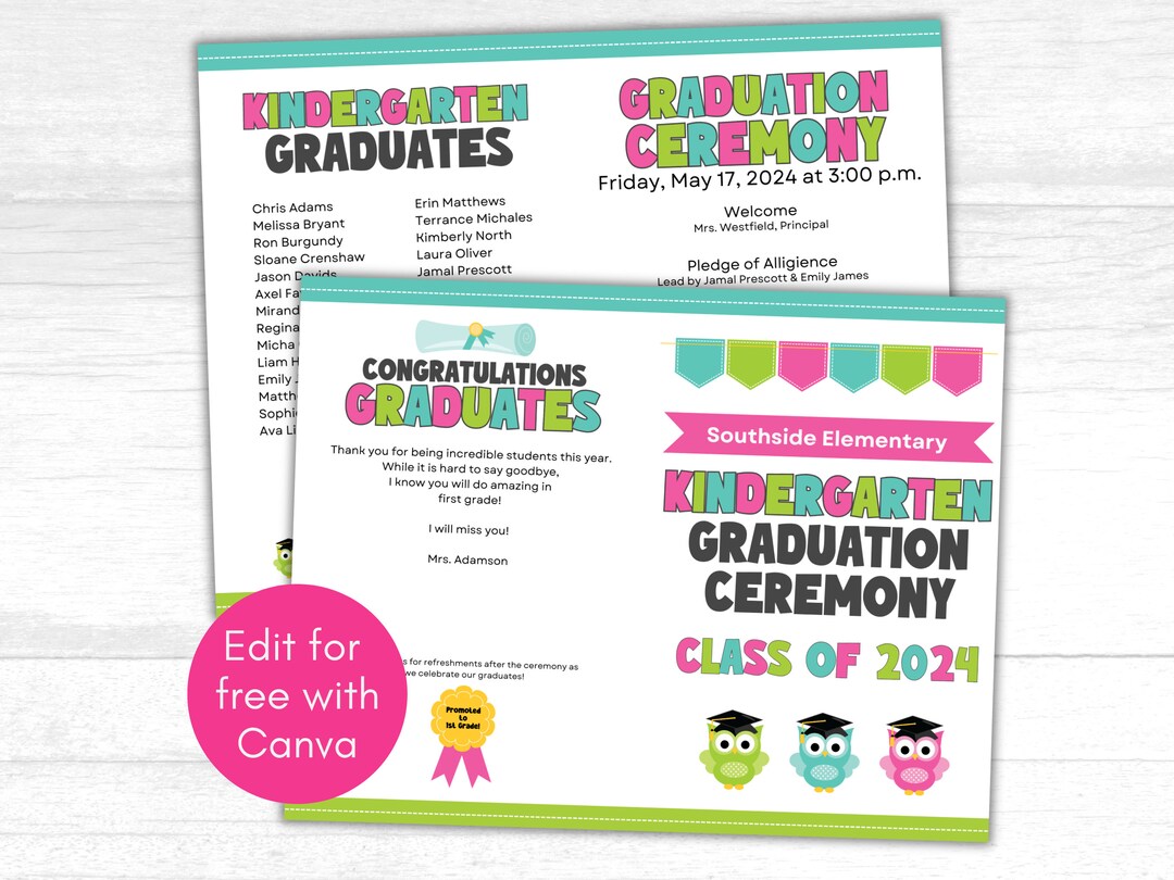 Kindergarten Graduation Program Template, Graduation Program for ...
