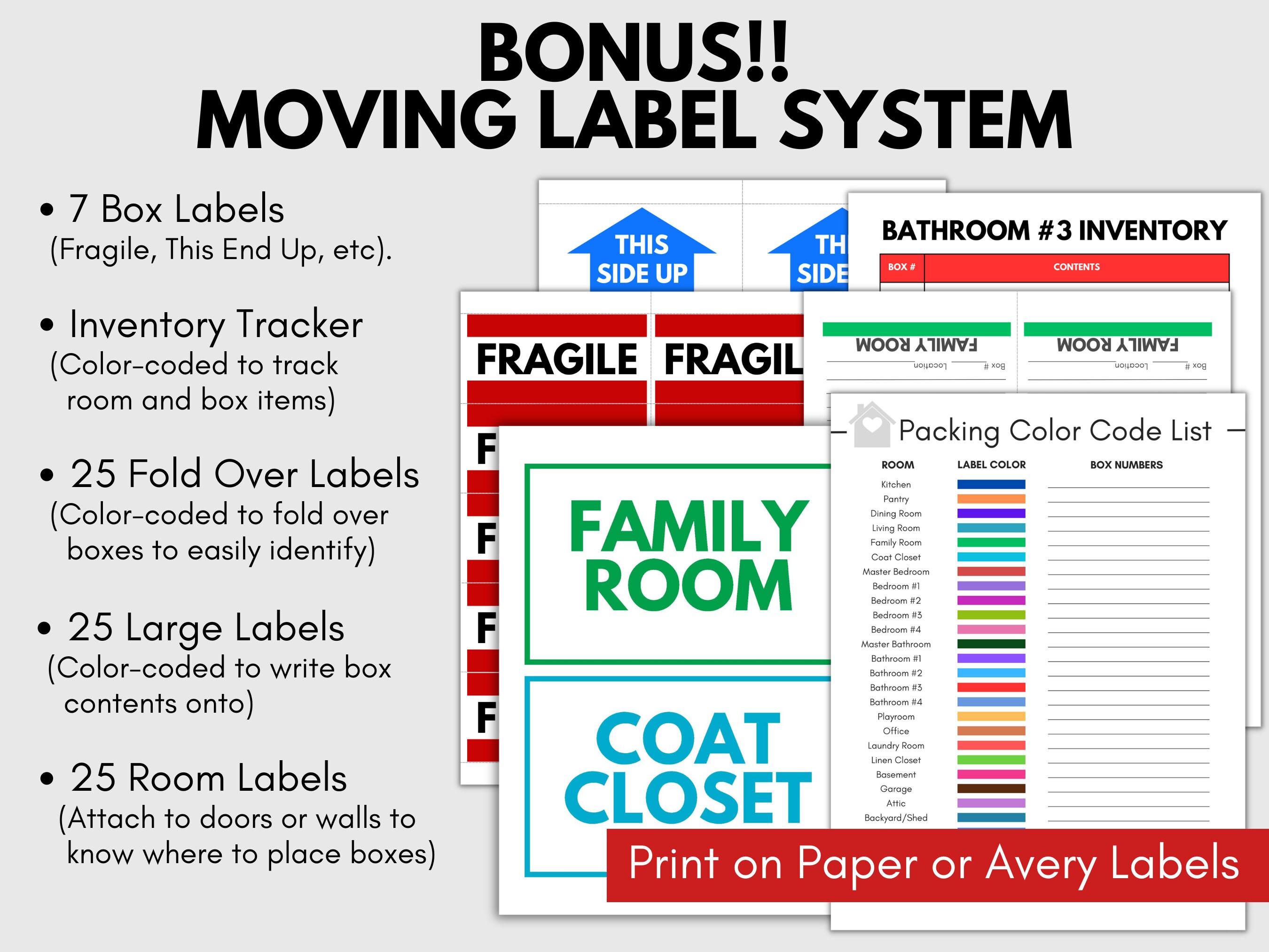 Moving Checklist, Moving Planner, Moving Binder, Movin Labels, Garage ...