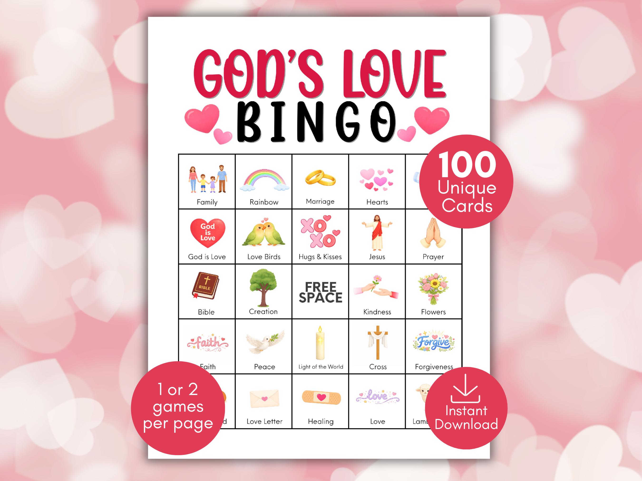 God's Love Bingo, Valentine's Day Christian Game, Bible Game for Church ...