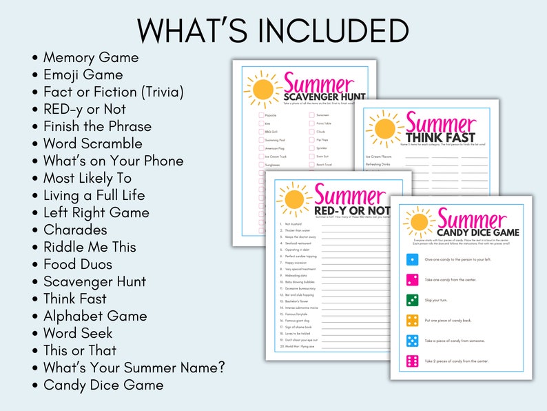 Summer Game Bundle, Beach Party Games, Pool Party Games, Summer ...