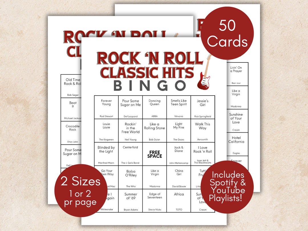 Rock and Roll Music Bingo, Rock and Roll Classic Songs Playlist, 50s ...