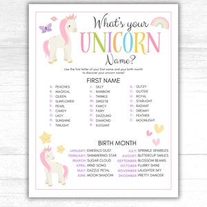 What is Your Unicorn Name Game, Unicorn Birthday Game, Unicorn Party ...
