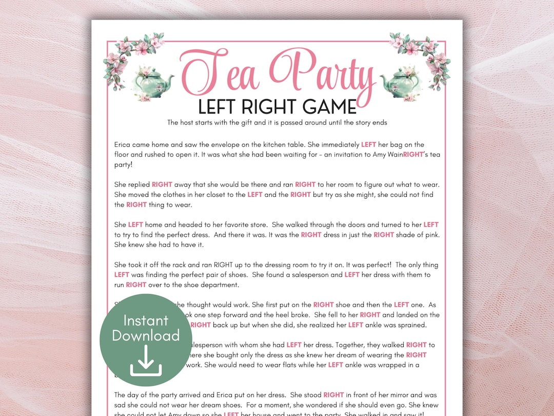 Tea Party Left Right Game, Tea Party Pass the Prize Game, Left Right ...