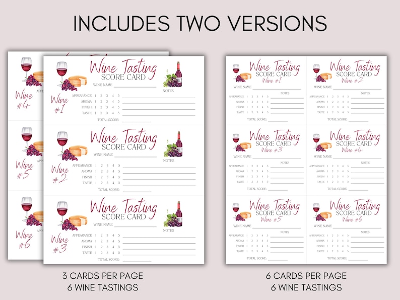 Wine Tasting Score Card, Wine Party Card, Wine Tasting Card, Wine ...