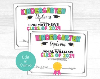 Editable Kindergarten Diploma, Kindergarten Graduation Template ...